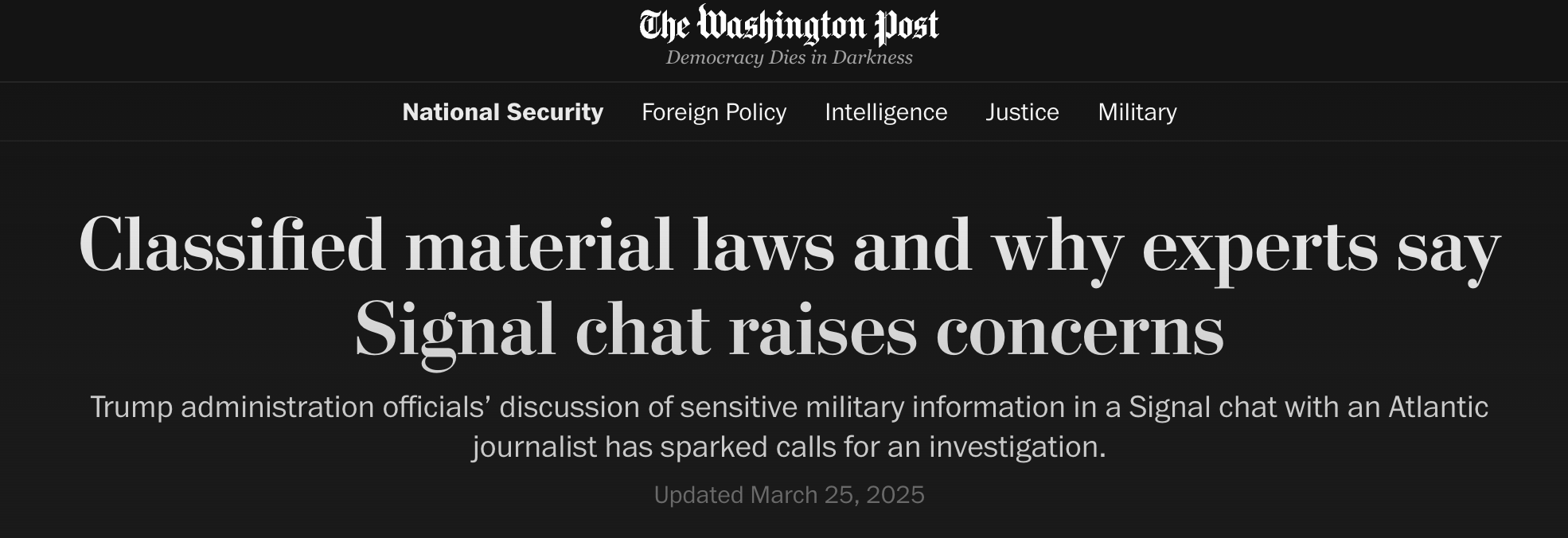 Co-editor-in-chief speaks to Washington Post about “Signal Gate” - Just Security